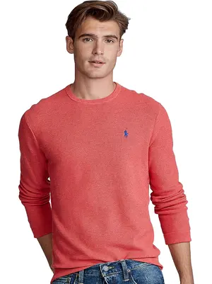 Ralph Lauren Mesh-Knit Cotton Crewneck Sweater Rosette Heather