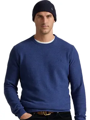 Ralph Lauren Mesh-Knit Cotton Crewneck Sweater Rustic Navy Heather