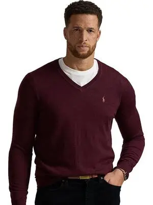 Ralph Lauren V-neck Wool Sweater - Aged Wine Heather