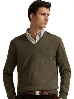 Ralph Lauren V-neck Wool Sweater - Cargo Olive Heather