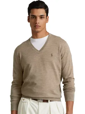 Ralph Lauren V-Neck Wool Sweater Light Walnut
