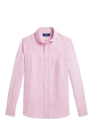 Ralph Lauren Striped Linen Shirt - Carmel Pink/white
