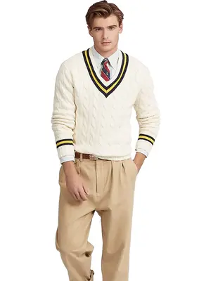 Ralph Lauren Ralph Lauren Iconic Cricket Sweater Cream W/ Navy And Yellow