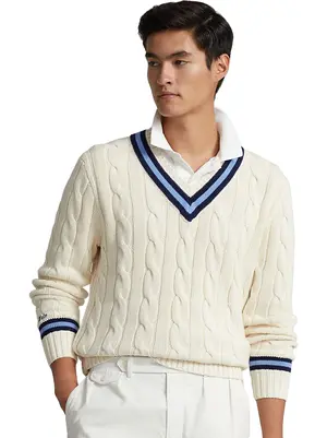 Ralph Lauren Iconic Cricket Sweater - Cream W/ Navy Stripe