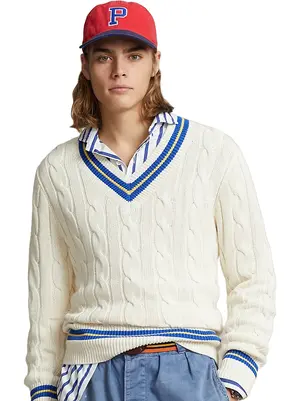 Ralph Lauren Ralph Lauren Iconic Cricket Sweater Cream W/ Royal Stripe