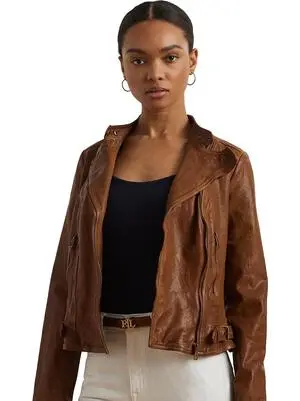 RALPH LAUREN Burnished Leather Moto Jacket