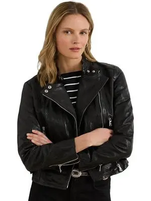 Ralph Lauren Burnished Leather Moto Jacket - Polo Black