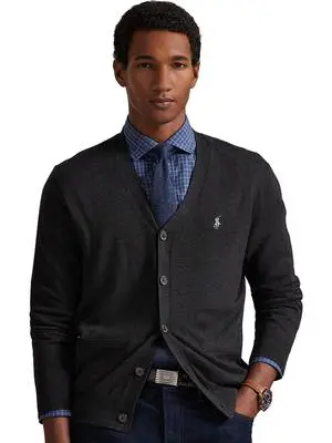 Ralph Lauren Cotton V-neck Cardigan - Dark Granite Heather