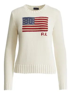 Ralph Lauren Ralph Lauren Flag Cotton Crewneck Sweater Cream Multi