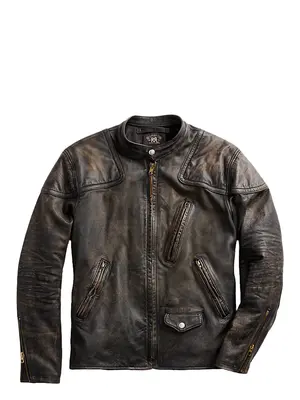 Ralph Lauren Slim Fit Leather Moto Jacket - Black