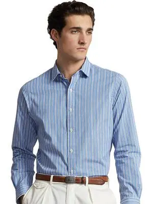 Ralph Lauren Custom Fit Striped Poplin Shirt - Azure/white
