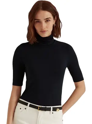 Ralph Lauren Jersey Turtleneck Top - Lauren Navy