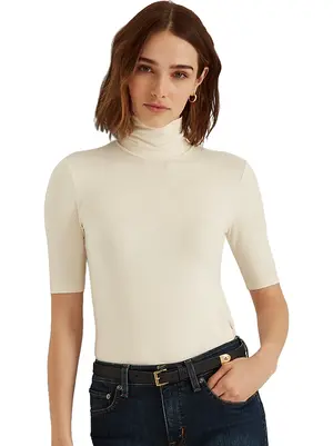 Ralph Lauren Jersey Turtleneck Top - Mascarpone Cream