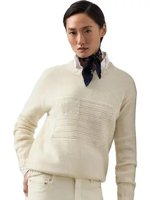 Ralph Lauren Flag Cashmere Crewneck Sweater - Lux Cream