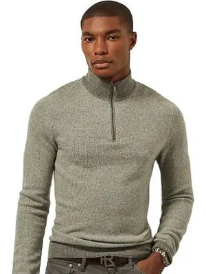 Ralph Lauren Cashmere Birdseye Quarter-zip Sweater - Light Grey Heather
