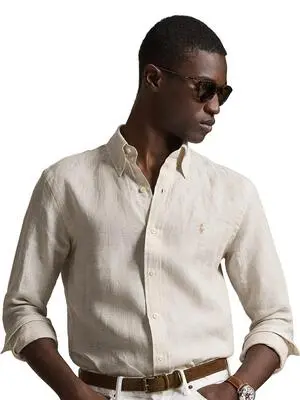 Ralph Lauren Custom Fit Linen Shirt - Coastal Beige White