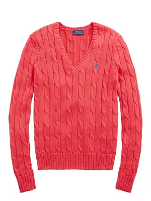 Ralph Lauren Ralph Lauren Cable-Knit Cotton V-Neck Sweater Coral