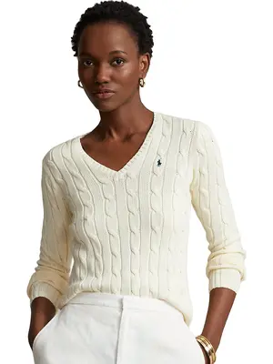 Ralph Lauren Cable-knit Cotton V-neck Sweater - Cream
