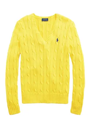 Ralph Lauren Ralph Lauren Cable-Knit Cotton V-Neck Sweater Elite Yellow
