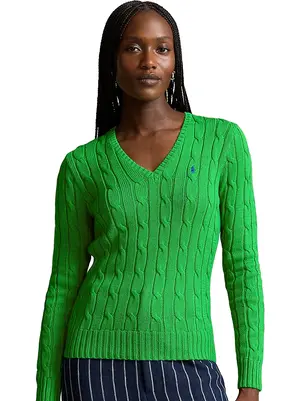 Ralph Lauren Cable-knit Cotton V-neck Sweater - Green