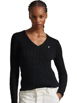 Ralph Lauren Cable-knit Cotton V-neck Sweater - Polo Black/white