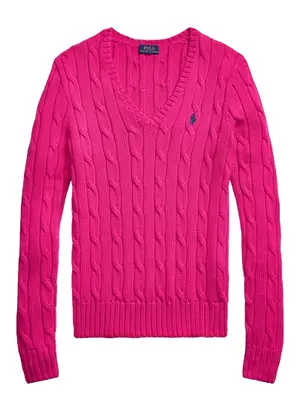 Ralph Lauren Ralph Lauren Cable-Knit Cotton V-Neck Sweater Sport Pink