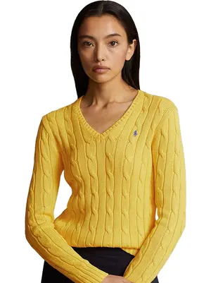 Ralph Lauren Cable-knit Cotton V-neck Sweater - Trainer Yellow