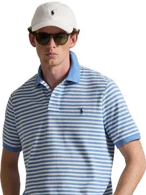 Ralph Lauren Classic Fit Striped Mesh Polo Shirt - Bristol Blue/white
