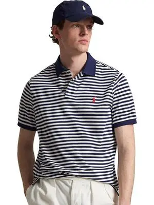 Ralph Lauren Classic Fit Striped Mesh Polo Shirt - Newport Navy/white