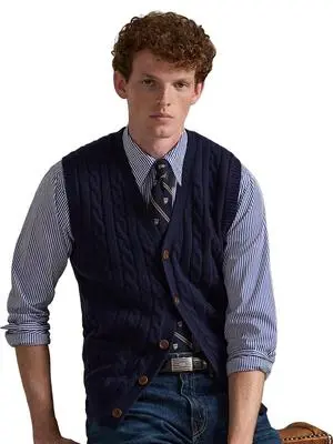 Ralph Lauren Cable-knit Wool-cashmere Sweater Vest - Hunter Navy