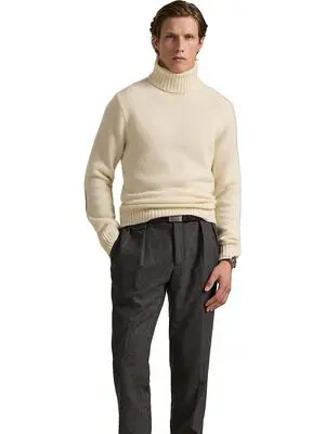 Ralph Lauren Suede-Patch Wool-Cashmere Turtleneck Sweater Andover Cream
