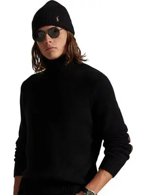 Ralph Lauren Suede-patch Wool-cashmere Turtleneck Sweater - Polo Black