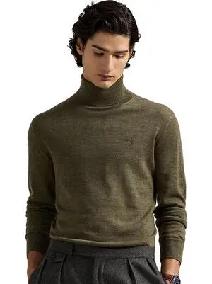 Ralph Lauren Washable Wool Turtleneck Sweater - Cargo Olive Heather