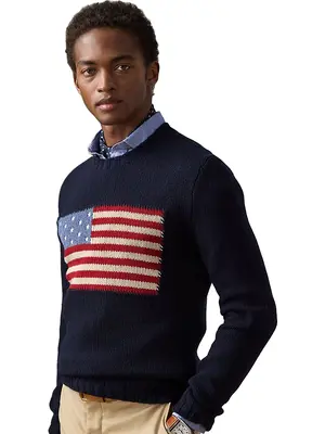 Ralph Lauren Flag Cashmere Crewneck Sweater - Classic Chairman Navy
