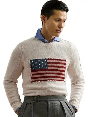 Ralph Lauren Flag Cashmere Crewneck Sweater - Classic Cream
