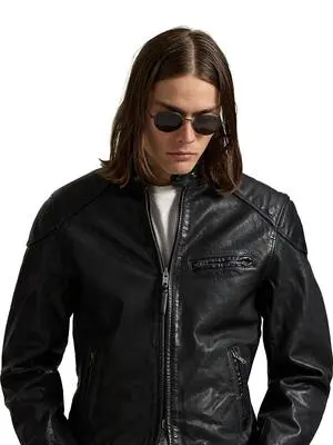 Ralph Lauren Leather Café Racer Jacket - Polo Black