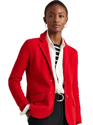 Ralph Lauren Ralph Lauren Cotton-Blend Notched Lapel Blazer Lipstick Red