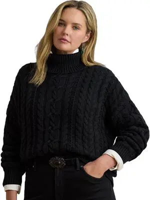 Ralph Lauren Cable-Knit Turtleneck Sweater Black