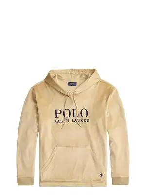 Ralph Lauren Plush Velour Sleep Hoodie - Khaki/cruise Navy