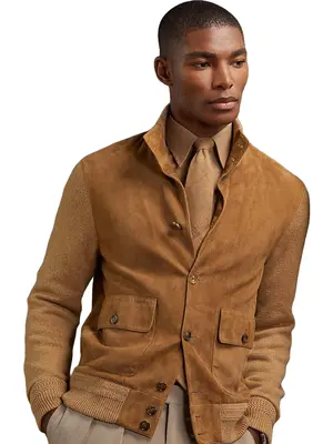 Ralph Lauren Ralph Lauren Suede-Front Cashmere Cardigan Camel Melange