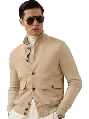 Ralph Lauren Suede-front Cashmere Cardigan - Champagne Melange