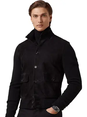 Ralph Lauren Ralph Lauren Suede-Front Cashmere Cardigan Polo Black