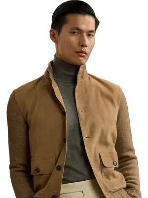 Ralph Lauren Ralph Lauren Suede-Front Cashmere Cardigan Taupe Melange