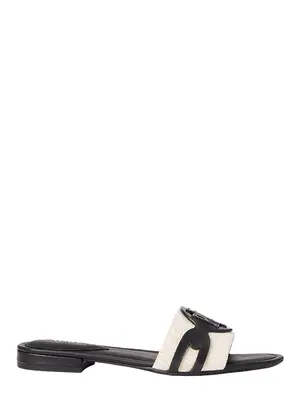 Ralph Lauren Alegra Canvas-leather Slide Sandal - Natural/black