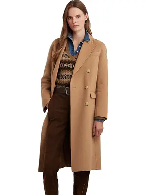 Ralph Lauren Double-Breasted Wool-Blend Overcoat Classic Camel