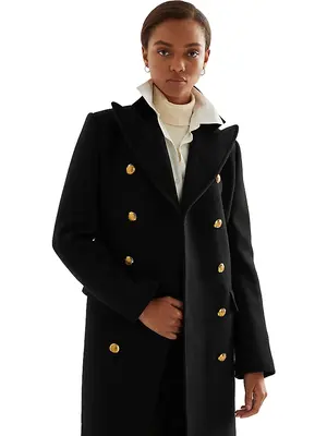 Ralph Lauren Double-Breasted Wool-Blend Overcoat Polo Black