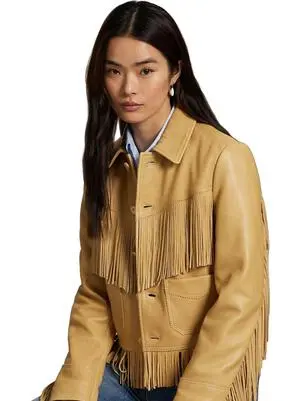 Ralph Lauren Fringe Leather Jacket Tan