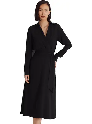 Ralph Lauren Surplice Georgette Midi Dress - Black