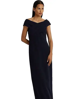 Ralph Lauren Crepe Off-the-shoulder Gown - Lighthouse Navy