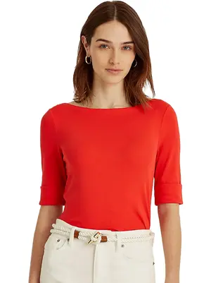 Ralph Lauren Ralph Lauren Stretch Cotton Boatneck T-Shirt Bright Hibiscus
